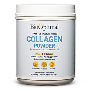 BioOptimal Collagen Peptides Powder - Grass-Fed, Pasture-Raised Hydrolyzed Protein Supplement for Skin, Hair, & Nails - Non-GMO, Zero Sugar Daily Supplement for Men & Women (45 Servings)