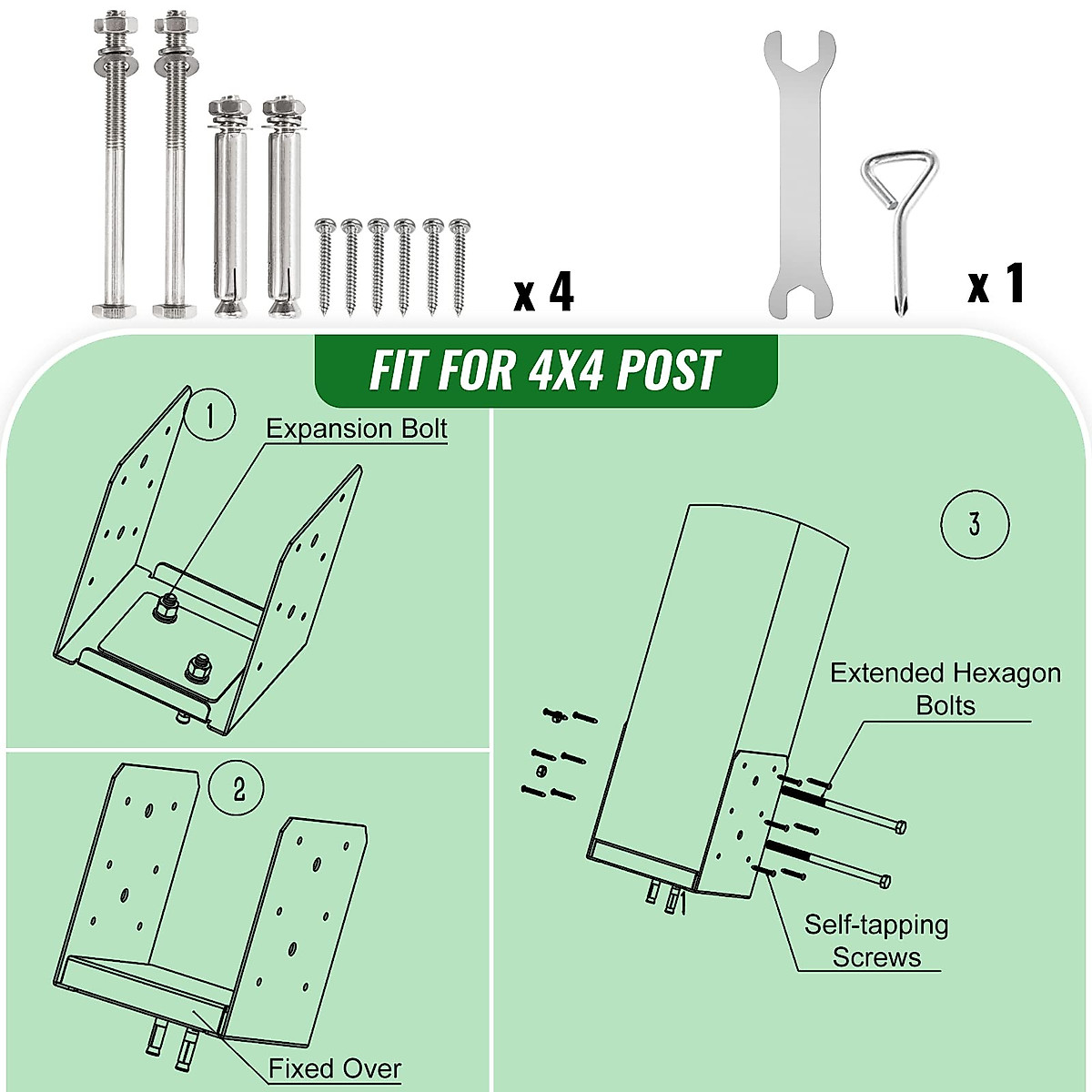 HomiShare 4"x 4" Post Base, 4Pcs Stainless Steel Post Anchor (Inner Size:3.74 x 3.15"), Adjustable Post Bracket Fits for 4"x4" Wood Post, Post Base for Rough Size Lumber (4"x4", 4Pcs)