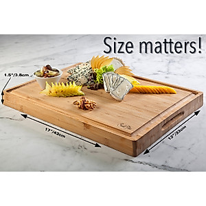 EXTRA LARGE Organic Bamboo Cutting Board & Thick Butcher Block w/Juice Groove - 17x13x1.5" Wood Cutting Board, Premium Quality and Professional Design - Bamboo Chopping Block (Bamboo)
