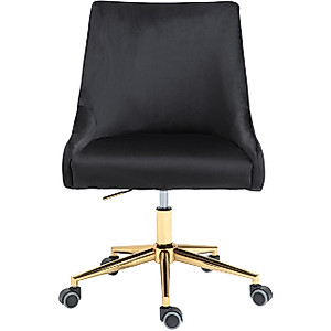 Meridian Furniture 163Black Karina Collection Modern | Contemporary Velvet Upholstered Swivel and Adjustable Office Chair with Durable Rich Gold Base, Black, 23" W x 26" D x 36"-39" H