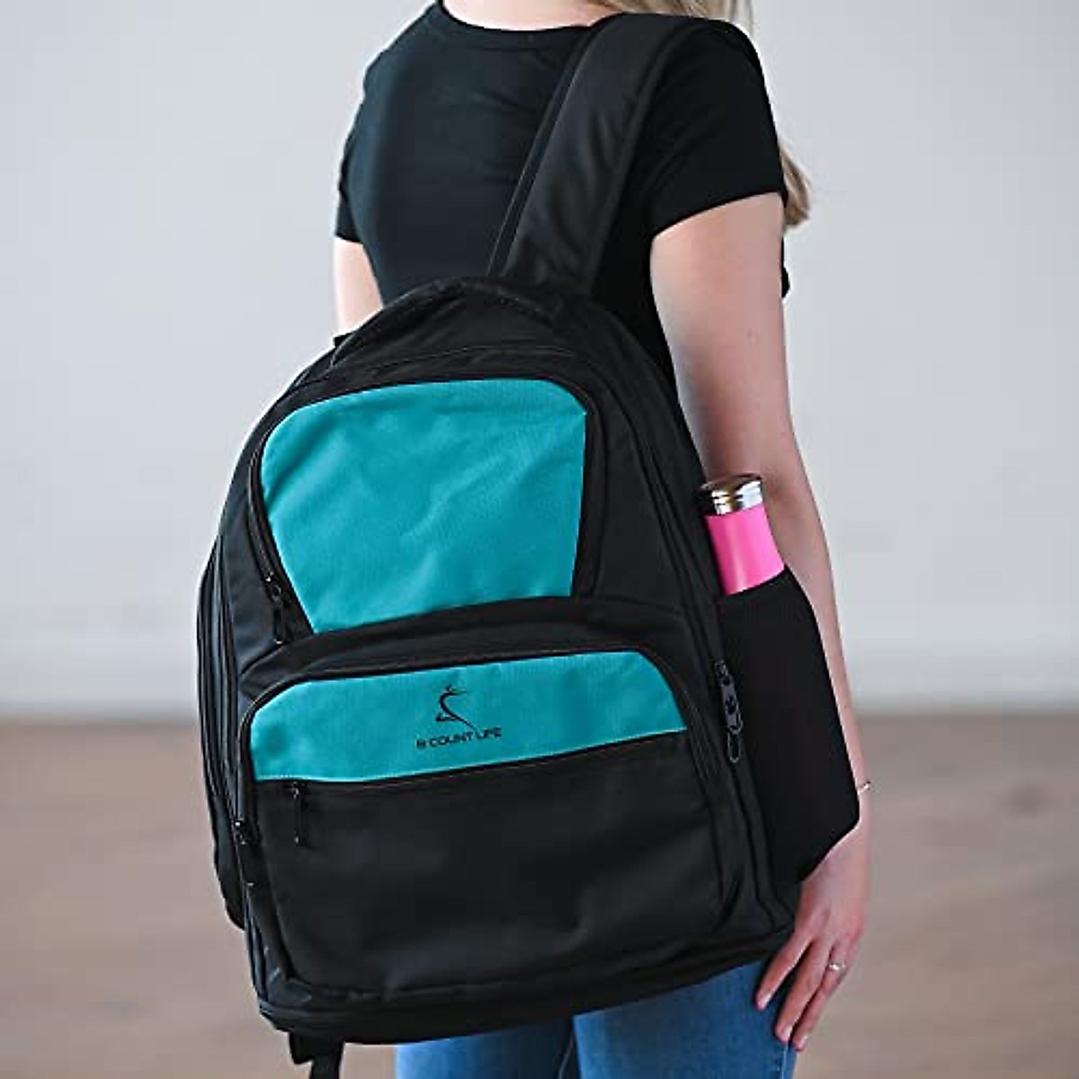 8 Count Life - Cheer Dance Backpack ● All-Purpose ● Cheer ● Dance ● School ● Travel ● Laptop ● Water Resistant (Teal)