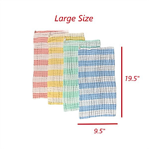 Kidzbee Muslin Burp Cloths for Baby Girls and Boys - 100% Cotton Large Newborn Burping Rags – Super Soft Absorbent Washcloths Perfect Registry Gift Pack of 4 (Blue, Pink, Yellow, Green)