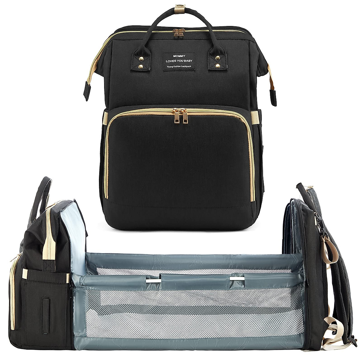 REPIG Diaper Bag Backpack with Changing Station, Large Baby Diaper Bag, Multifunctional Travel Diaper Waterproof Backpack for Baby Boy & Girls, with Portable Diaper Pad, Black