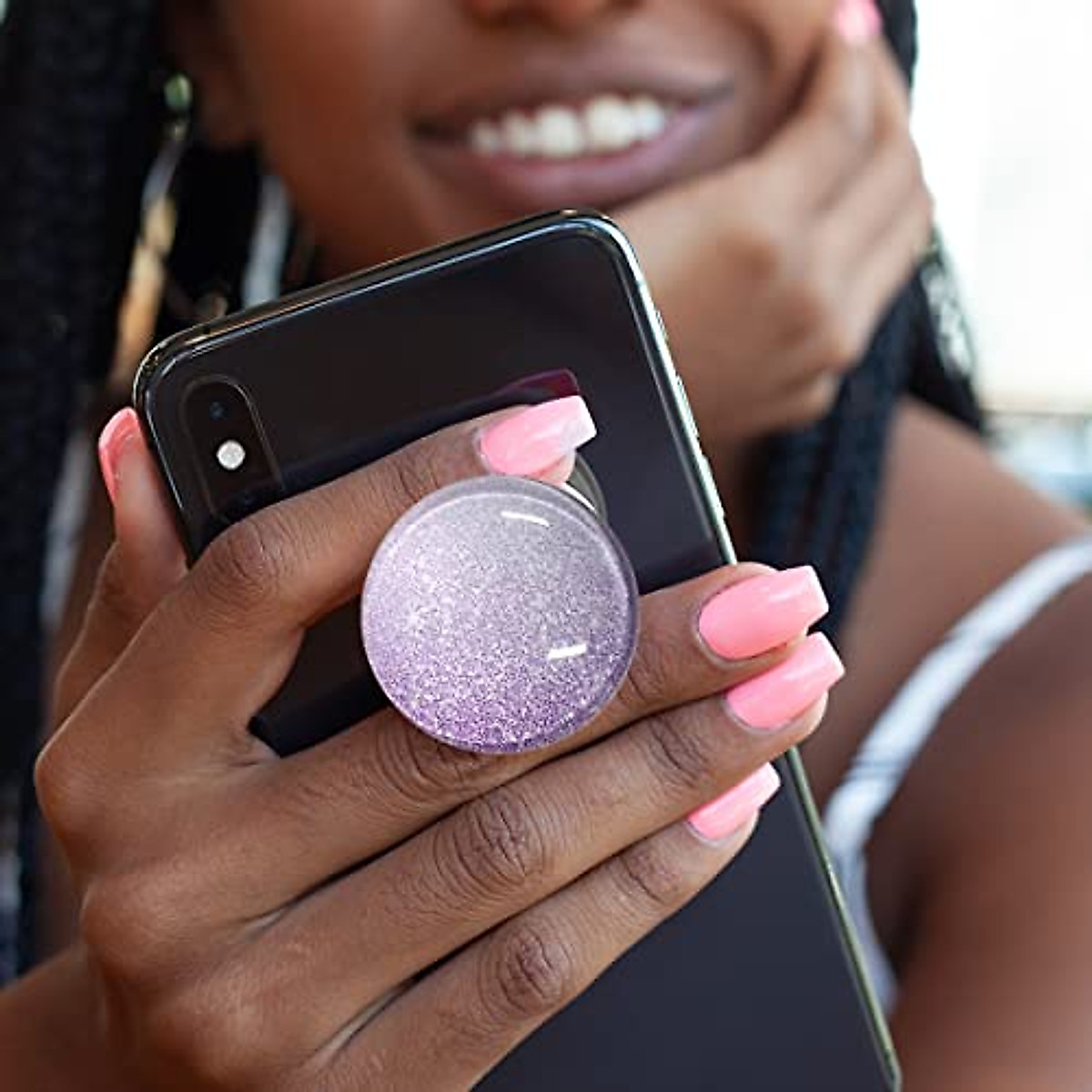 WUYULB Clear Crystal Collapsible Expandiing Mobile Phone Grip Stand Holder for Smartphones and Tablets Cell Phone Accessory (Purple Glitter)