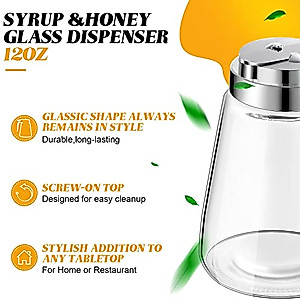Set of 12 Honey Maple Syrup Dispenser 12 oz Glass Bottle Syrup Pitcher with Retracting Spout Syrup Containers for Restaurants Sugar Coffee Milk Creamer Condiment, 3.2 x 4.8 Inches