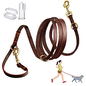 LWBMG Multifunctional Dog Leash 8ft,Strong and Soft Leather Dog Leash Adjustable, Hands Free,Crossbody, Double Dog Leash, for Service Dogs, Large Dogs, Medium Dogs and Small Dogs