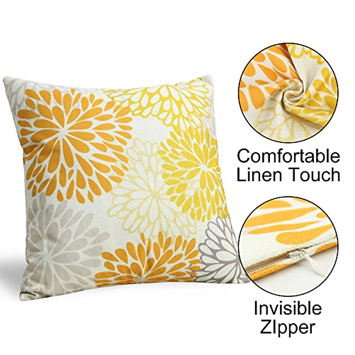 cygnus 18x18 Yellow Dahlia Throw Pillow Covers Case Linen for Couch Sofa Bedroom Farmhouse Decorative Square Accent Set of 2