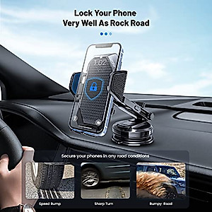 Homhu Phone Mount for Car [Off-Road Super Suction ] Universal Holder 4in1,Long Arm Cup Holder,Dashboard Windshield Vent Compatible with iPhone Samsung All Smartphones, Black, (HZ001)