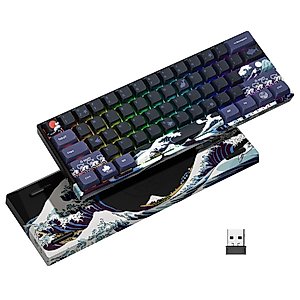 HITIME XVX 60% Gaming Keyboard, RGB Wireless Mechanical Keyboard, Mini 60 Percent Gamer Keyboard with Hot-Swappable Pre-lubed Linear Switch for Windows & Mac (Great Wave Off Kanagawa)