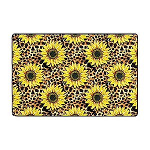 Leopard Area Rugs,Sunflowers Leopard Rug,Rugs Non Slip Bath Rug Carpet Soft Rugs Decor for Kitchen Bedroom Dining Home Room 36"X24"