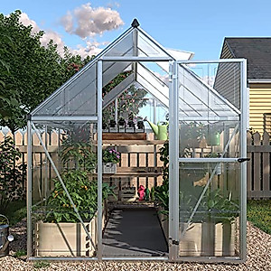AMERLIFE 6x12 FT Hybrid Polycarbonate Greenhouse with Lockable Hinged Door 3 Vent Window Walk-in Hobby Greenhouse Aluminum Hot House for Outdoor Garden Backyard Silver