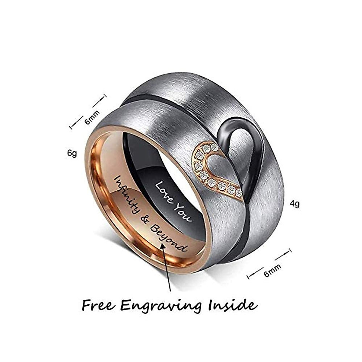Personalized Couples Promise Ring Set for Him and Her Free Engraving Stainless Steel Engagement Wedding Rings Band Set for Men and Women Valentines Day Jewelry (Black+Rose Gold(2pcs))