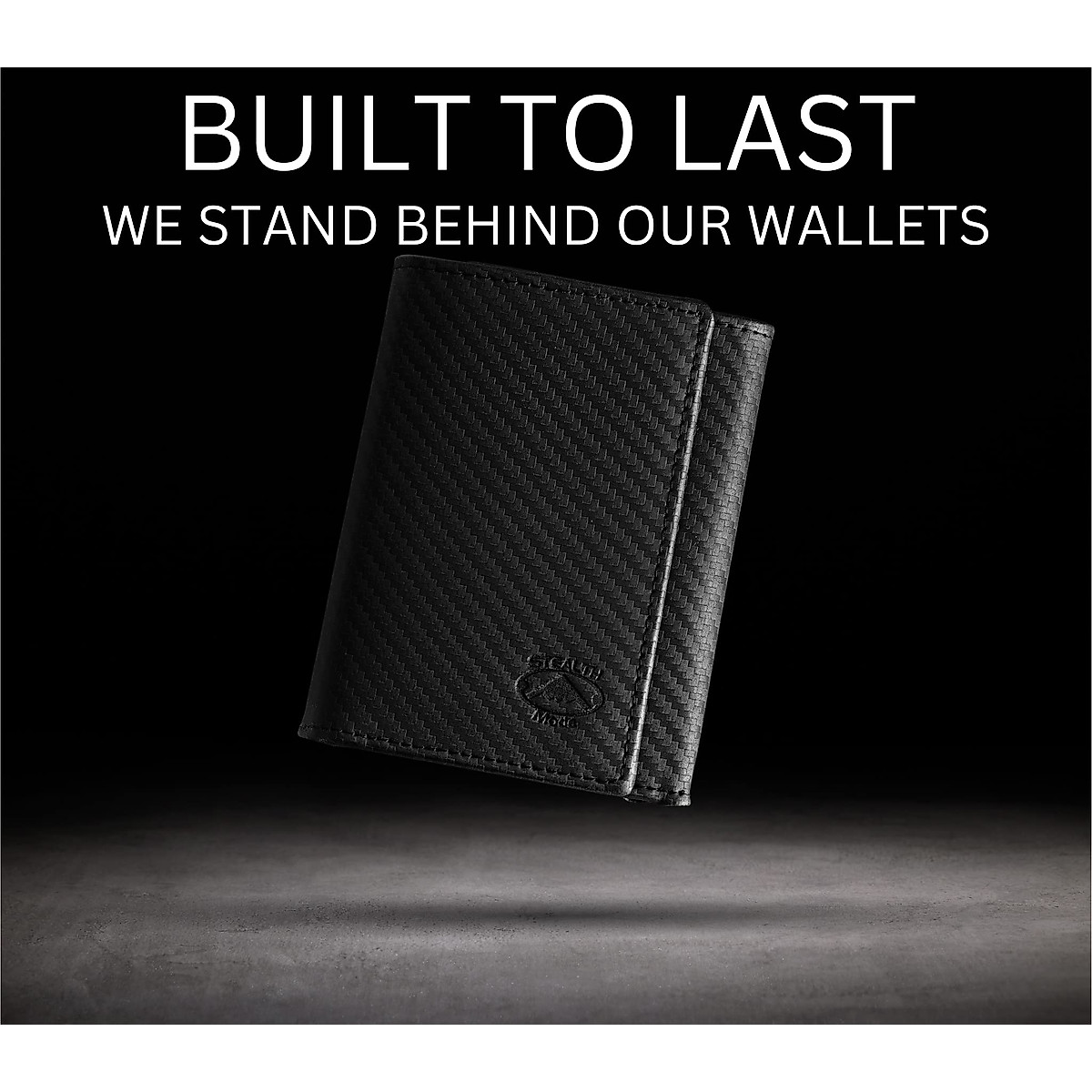 Stealth Mode Trifold Wallet - RFID Blocking Wallet with Flip ID Holder - Leather Case for Money, Credit Cards - Mens Organizer, Divided Billfold, Identity Protection - Men's Gifts (Carbon Fiber)