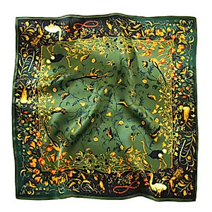 ANDANTINO Mulberry Silk Square Scarf for Hair-27''x27''- Women Men Natural Silk Neckerchief(Jade Green)