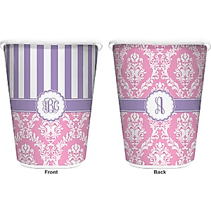 RNK Shops Personalized Pink & Purple Damask Waste Basket - Double Sided (White)