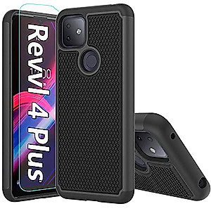 T-Mobile Revvl 4 Plus Case,TCL Revvl 4 Plus Case,with HD Screen Protector [Shock Absorption] Hybrid Dual Layer TPU & Hard Back Cover Bumper Protective Case Cover for T-Mobile Revvl 4+ (Black Armor)