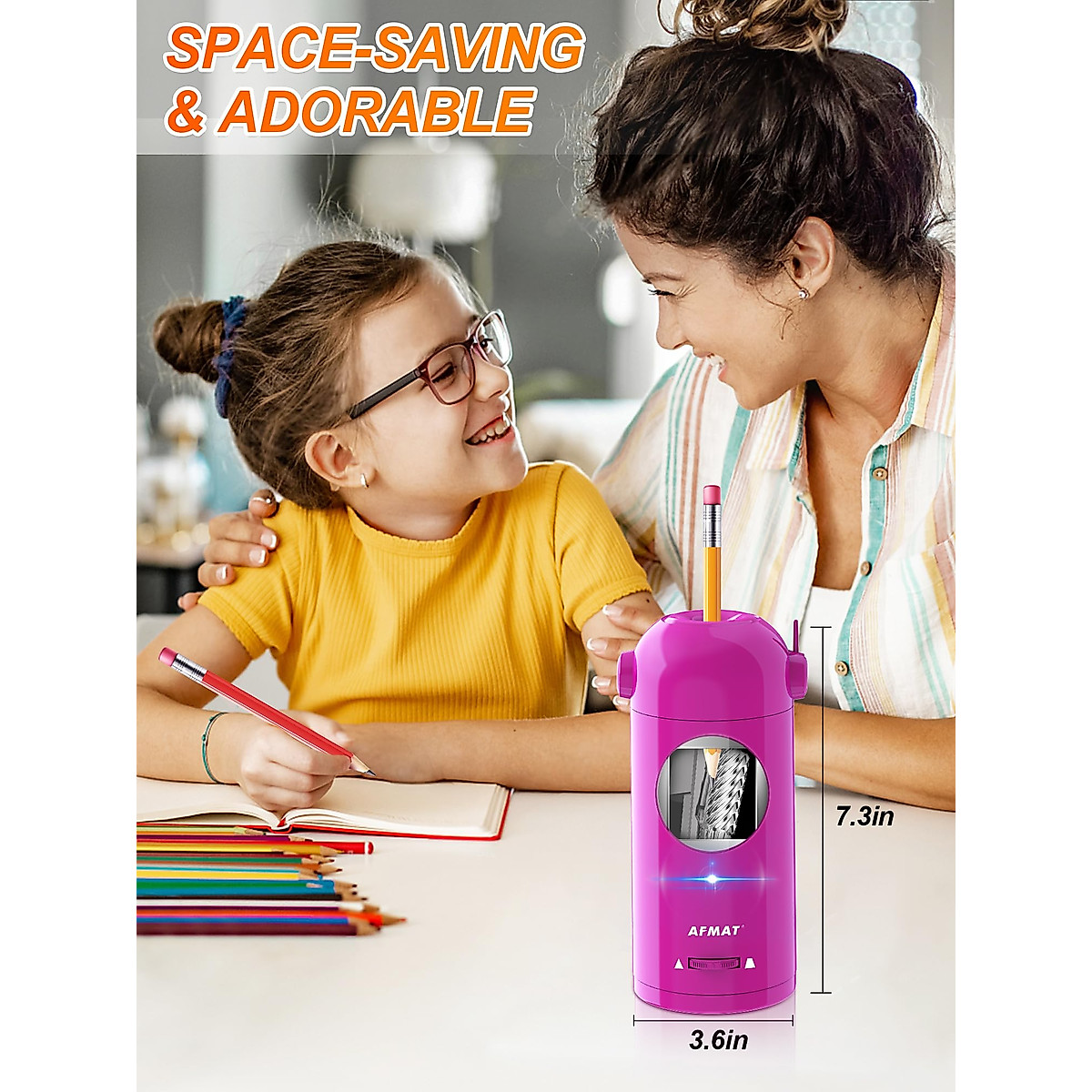 AFMAT Electric Pencil Sharpener for Colored Pencils, Fully Automatic Robot Pencil Sharpener, Auto in & Out, Rechargeable Hands-Free Pencil Sharpener for 7-11.5mm Jumbo Pencils, Home, Classroom