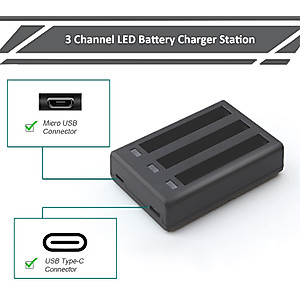 2 Pack Batteries fit for Insta360 X3 Camera, 3-Channel Battery Charger Station for Insta 360 X3