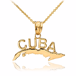 High Polish 10k Yellow Gold CUBA Pendant Necklace, 22"