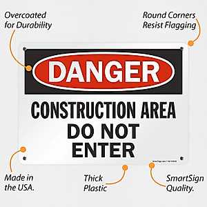SmartSign "Danger - Construction Area, Do Not Enter" Sign | 10" x 14" Plastic