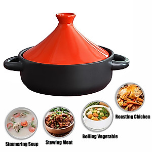Xgxoz Enameled Cooking Pot, Tajine Ceramic Casserole with Ceramic Cone Shaped Closed Lid, Non-Stick Pot for Baking And Frying