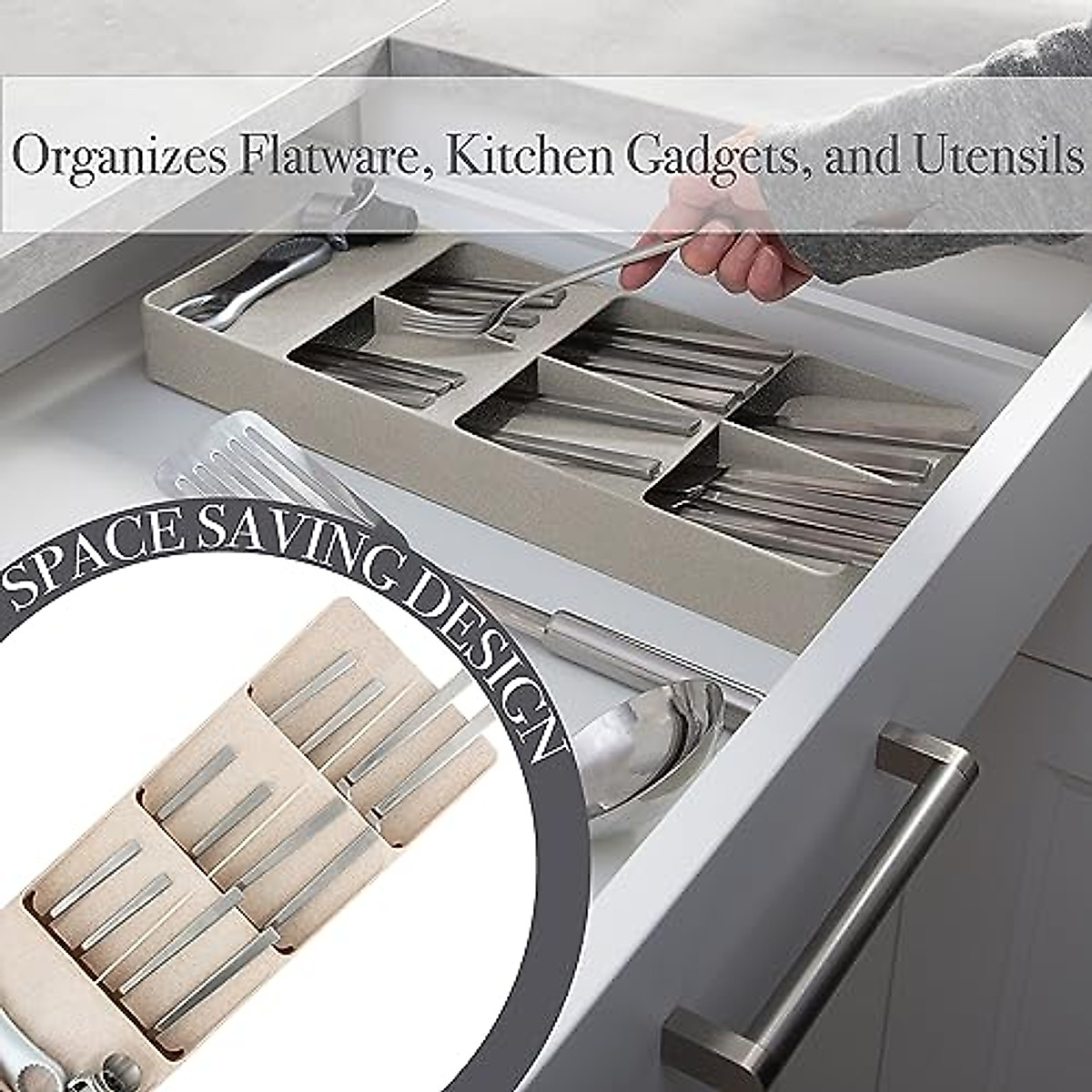 Kitchen Details 7 Slot Drawer 7 Compartment Cutlery Organizer, Natural