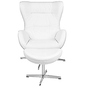 Flash Furniture White LeatherSoft Swivel Wing Chair and Ottoman Set