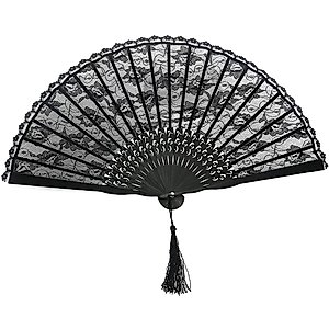 OULII Hand Fan Paper Fans Wedding Fans for Party Favor Fancy Dress (Black)