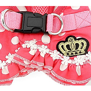 SELMAI Brother cat Dog Small Dog Harness Pink Leash Set Ladies Polka Dot Vest Mesh Padded Lead for Pet Cat Puppy Girls S