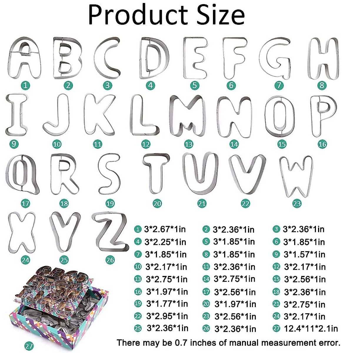 3 Inch Biscuit Cutter for Baking, 26 PCS Halloween Christmas Alphabet Cookie Cutters Set, Stainless Steel Metal Letter Cookie Cutters, Baking Tool for Birthday Cake, Holiday, Party, Gift