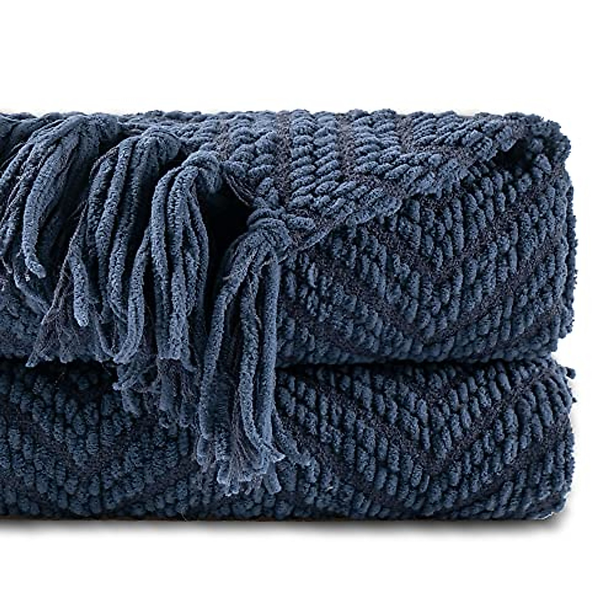 BATTILO HOME Navy Blue Throw Blanket for Couch, Knitted Blue Blanket Throw 50'' x 60'', Super Soft Warm Navy Throws for Chair Sofa Home Decor