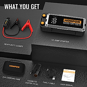 HOMPOW Jump Starter, 6000A Peak Portable 12V Car Battery Charger for All Gas and Up to 12L Diesel Engine, 28000mAh Jump Box with LED Light, USB, and LCD Screen
