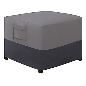 Easy-Going Outdoor Ottoman Cover, Waterproof Patio Ottoman Cover, Heavy Duty Outdoor Furniture Cover with Padded Handles (33"x33"x17", Gray/Dark Gray)