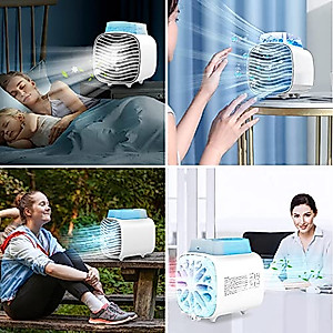 2022 Portable Air Conditioner, USB Rechargeable 3 Speeds Personal Evaporative Air Cooler Cooling Desktop Humidifier Fan with Blue Atmosphere Light for Room/Office/Desk/Nightstand/Camping (Style 04)