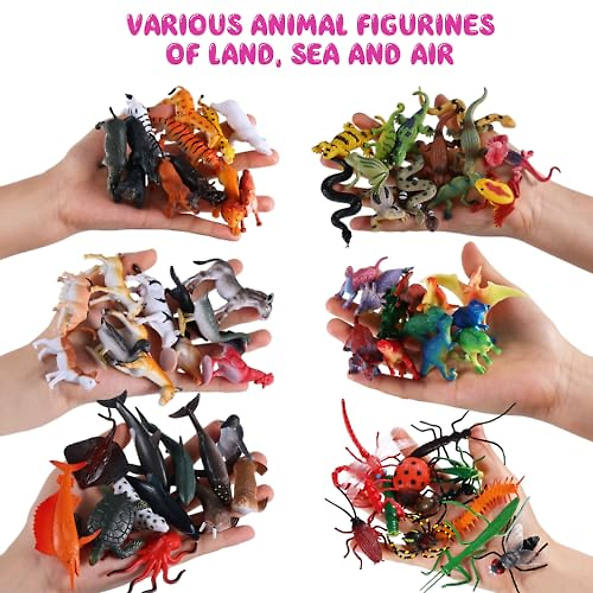 Animal Figures, 72 PCS Realistic Mini Dinosaur Insect Sea Farm Reptile Wild Jungle Animal Toys, Zoo Animals Playset, Cake Topper Party Favors for Kids 1, 2, 3 Year Olds