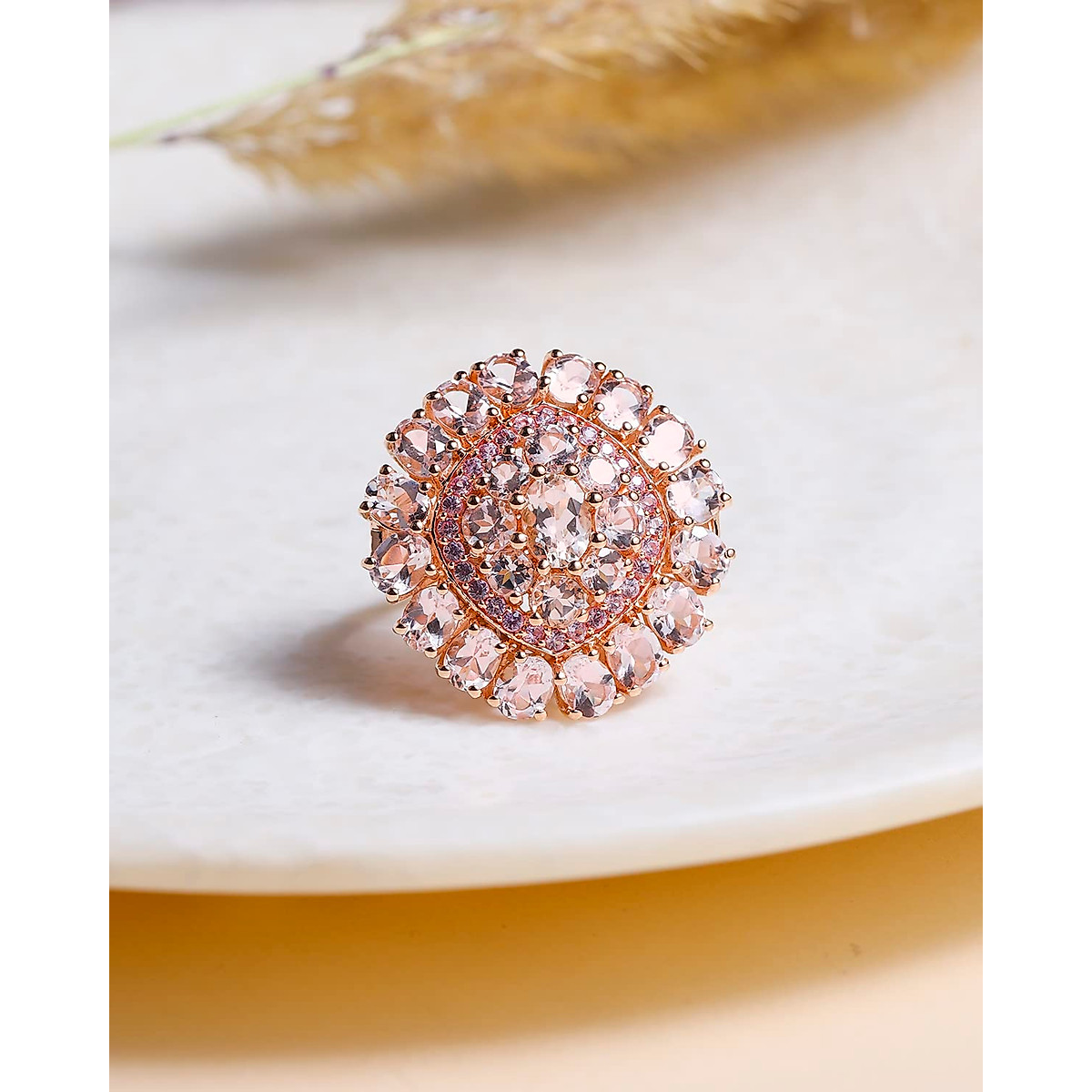 YoTreasure Pink Morganite Sapphire Rose Gold Plated Over 925 Sterling Silver Engagement Ring Jewelry
