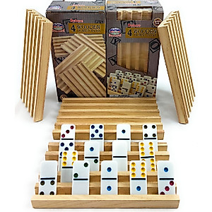 Matty's Toy Stop Deluxe Solid Wood Domino Trays (4 Count) Game Bundle - 2 Pack (8 Trays Total)