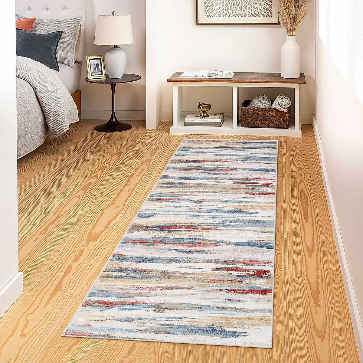 Collive Washable Runner Rug 2x6 - Colorful Striped Bathroom Runner Rugs Non Slip Runners for Hallway Modern Abstract Bedroom Runner Rug Floor Carpet for Kitchen Laundry Entryway