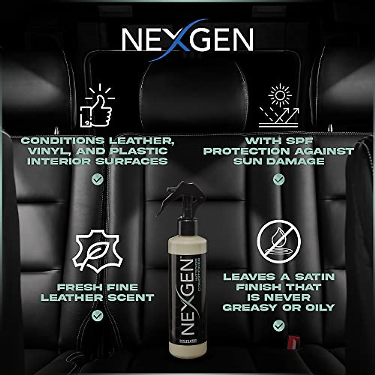 Nexgen Interior Conditioner — Condition Leather, Vinyl, and Plastic Interiors — Non-Greasy Satin Finish for Car Interiors and More (8 OZ)
