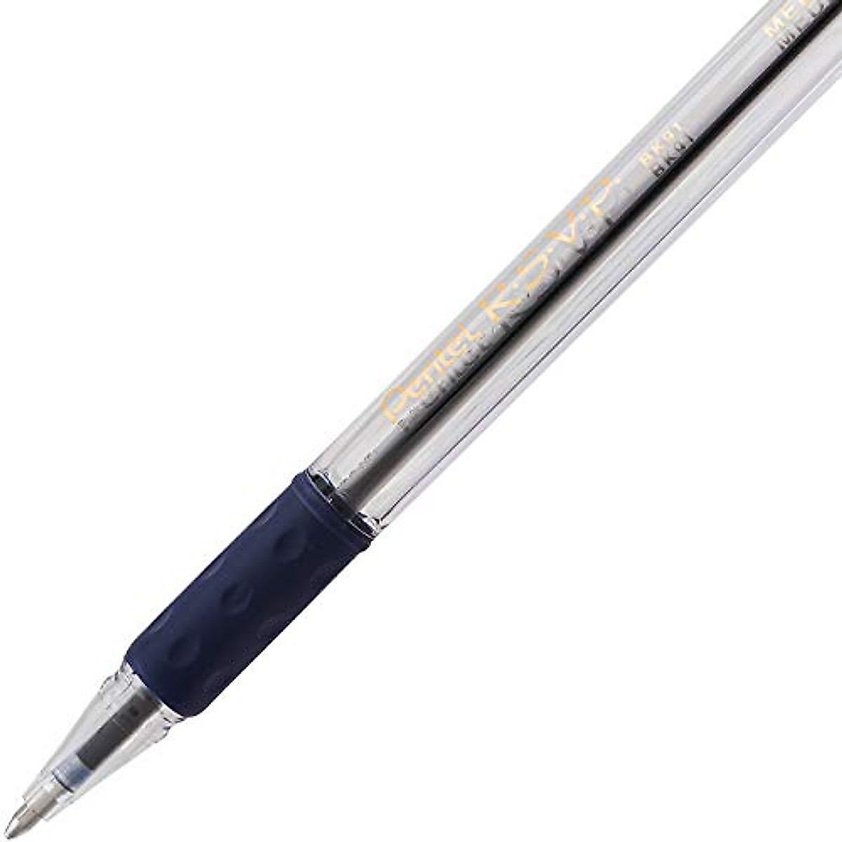 Pentel® R.S.V.P.® Ballpoint Pens, Medium Point, 1.0 mm, Clear Barrel, Blue Ink, Pack Of 12