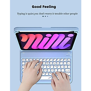 Keyboard Case for iPad 10th Generation 2022, iPad 10 Case with Keyboard, Rotating Clear Back Cover with Pencil Holder and Detachable Round Keys Keyboard for 2022 Release A2696 A2757 A2777 (Blue)