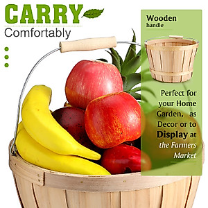 6 Pack 11 x 6.7'' Large Round Wooden Baskets with Handles, Handmade Wood Basket, Bushel Baskets, Farmers Market Baskets, Apple Baskets, Wooden Baskets for Indoors Outside Personal or Commercial Use