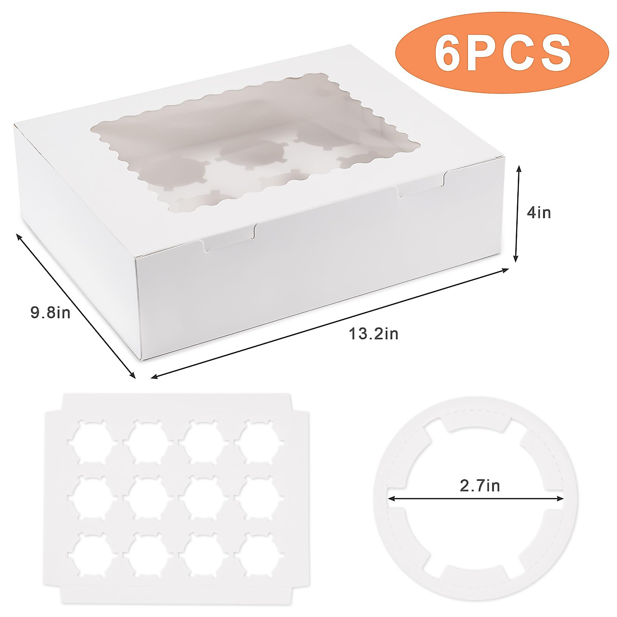 Hoewina 6PCS Cupcake Boxes - Hold 12 Count Cupcake Containers with Window, Food Grade Cupcake Holder Easy Transport and Presentation - Ideal for Cupcakes, Desserts, and More