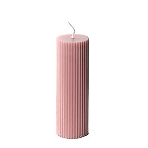 Ribbed Pillar Candles 2x6'' Fluted Column Modern Home Décor Soy Wax Handmade (4 Packs, Pink Taupe)