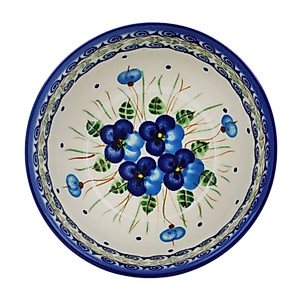 Polish Pottery Bowl 6-inch Blue Pansy