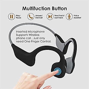 YODZ Bluetooth 5.0 Bone Conduction Headphones, IPX6 Waterproof Wireless Outdoor Sport Headset with Mic, USB Charging, for Running Driving Cycling, Meeting,Blue