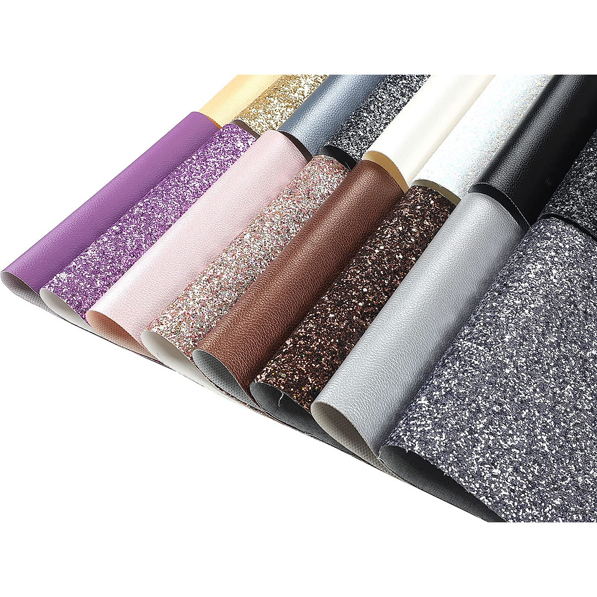Picheng 16Pcs/Set 8.2x6inch Solid PU Synthetic Faux Leather Sheets Mixed Chunky Glitter& Soft Leather Fabric Sheets for DIY Craft Bows Earrings Making