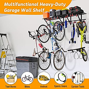 PLKOW Garage Wall Shelving 2-Pack Includes Bike Hooks, Sturdy Adjustable Garage Shelving Wall Mount Garage Wall Organizer (Black, 2-Pack)