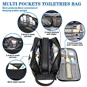 Multi Pockets Toiletry-Bag for Women Men Travel Essentials,Travel-Makeup-Bag Leather Hanging Travel Bag for Travel Size Toiletries,Travel-Accessories,Dorm Room Essentials,Cosmetic Makeup Organizer Bag