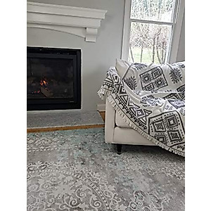 InfuseZen Bohemian Style Turkish Throw Blanket, Tribal Print Lightweight Throw, 100% Cotton Blanket for a Sofa or Partial Bed Cover, Thin Boho Turkish Throw (Charcoal)